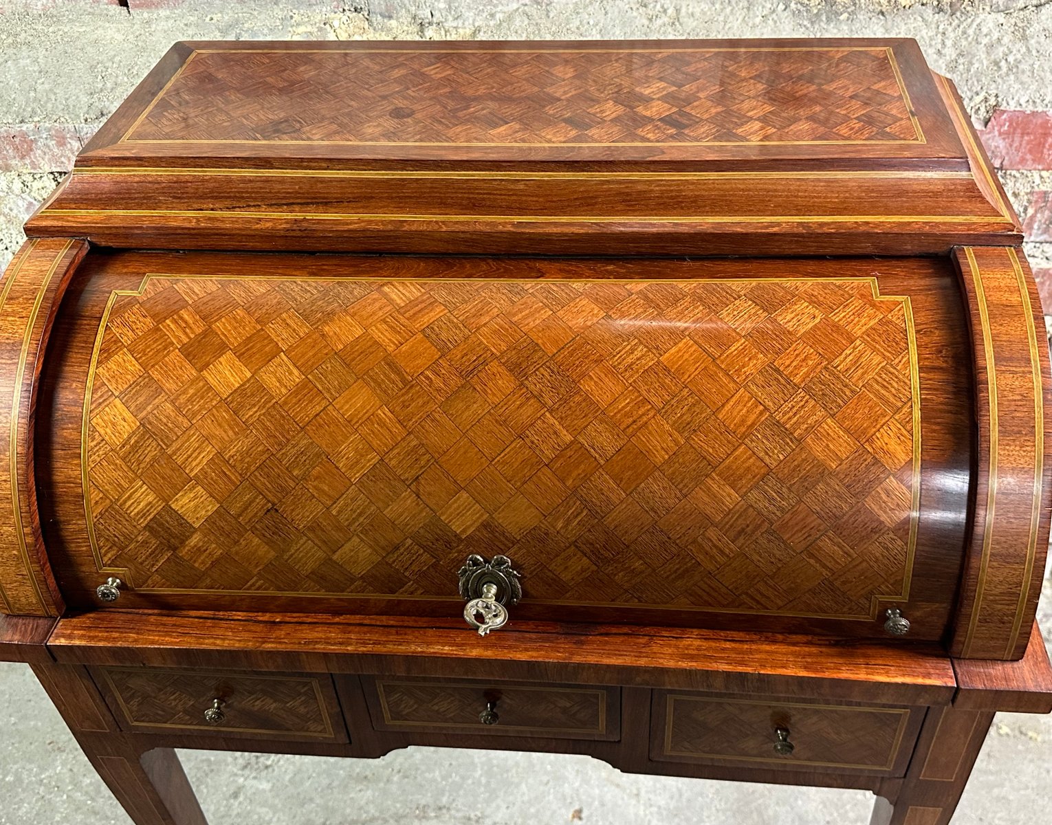 Late 19th Century Louis XVI Cylinder Desk in Cube Marquetry, 1890s for ...