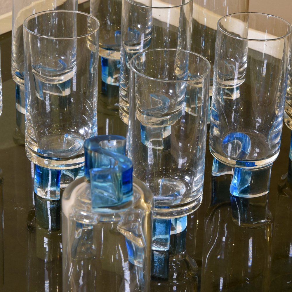 Glasses in Worked and Colored Glass, 1970s, Set of 10 for sale at Pamono