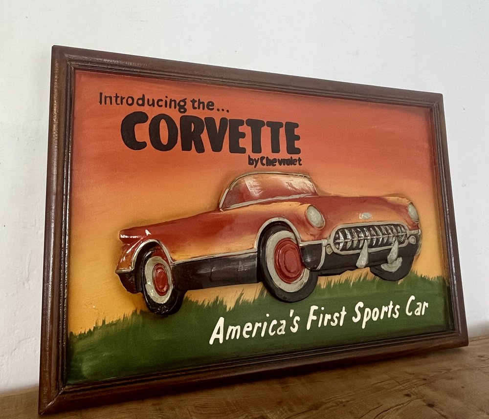 Vintage Wooden Chevrolet Corvette Advertising Sign for sale at Pamono
