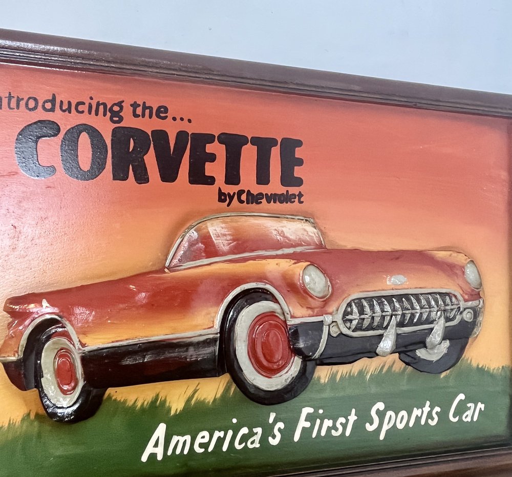 Vintage Wooden Chevrolet Corvette Advertising Sign for sale at Pamono