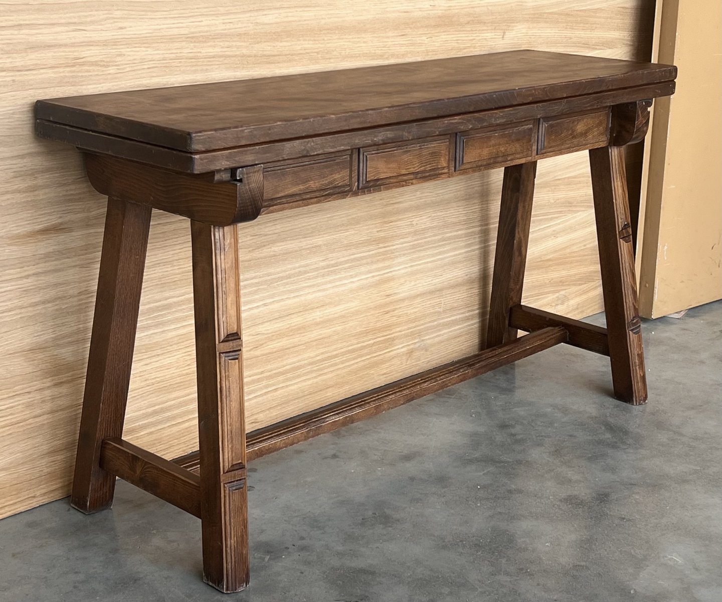 20th Century Spanish Console Fold Out Farm Table with Wood Stretcher ...