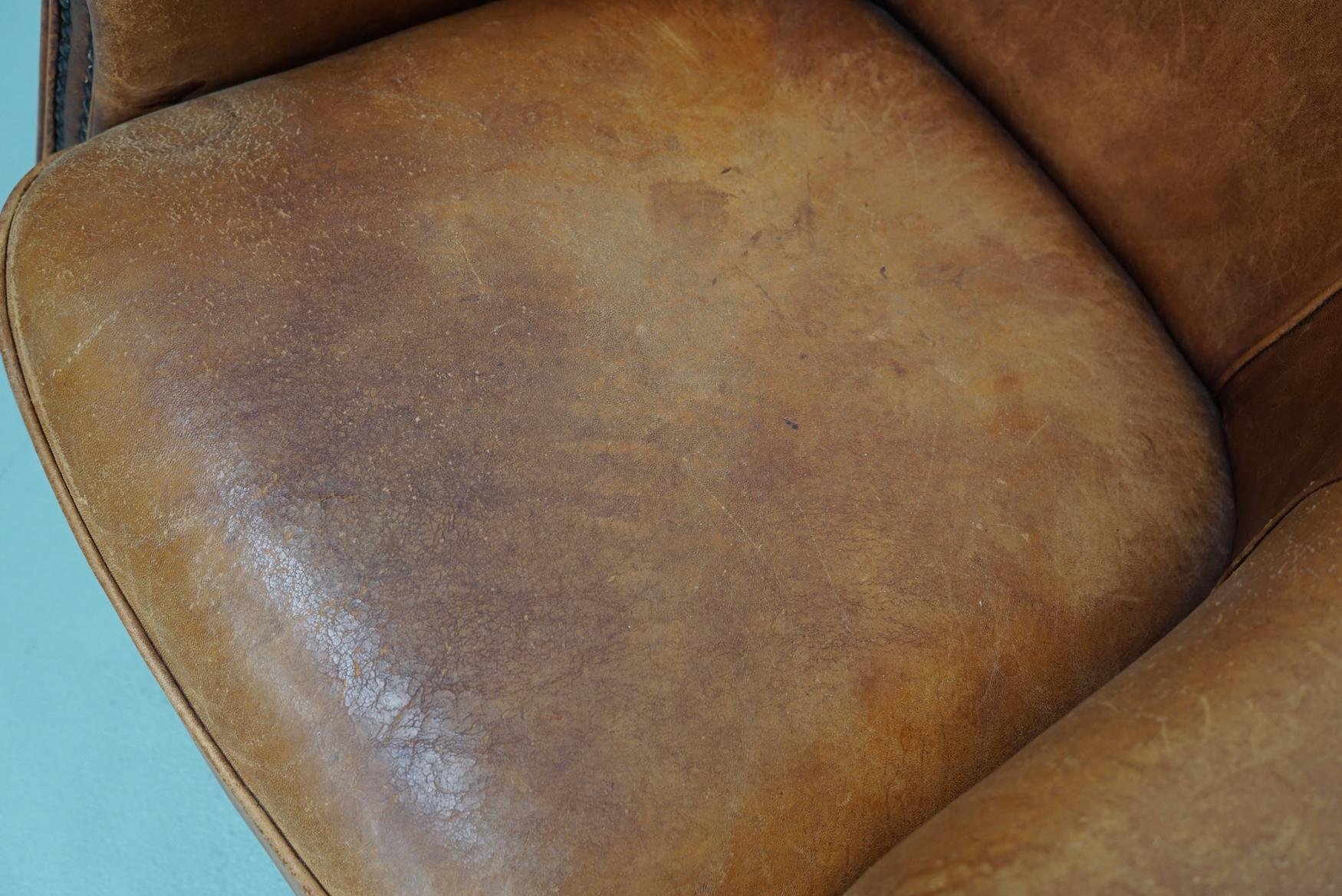 Vintage Dutch Cognac Colored Leather Club Chair for sale at Pamono