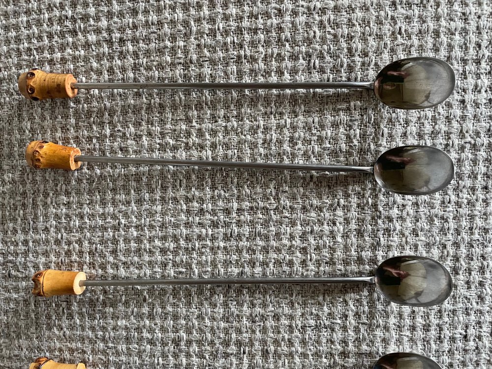 Bamboo Spoon Set, 1950s, Set of 6 for sale at Pamono