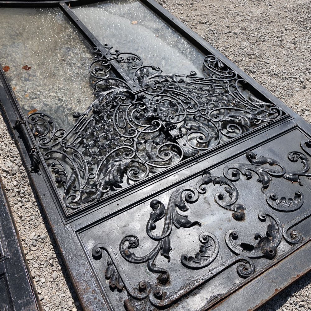 Large Late 19th Century Wrought Iron Portal with Glazed Double Doors ...