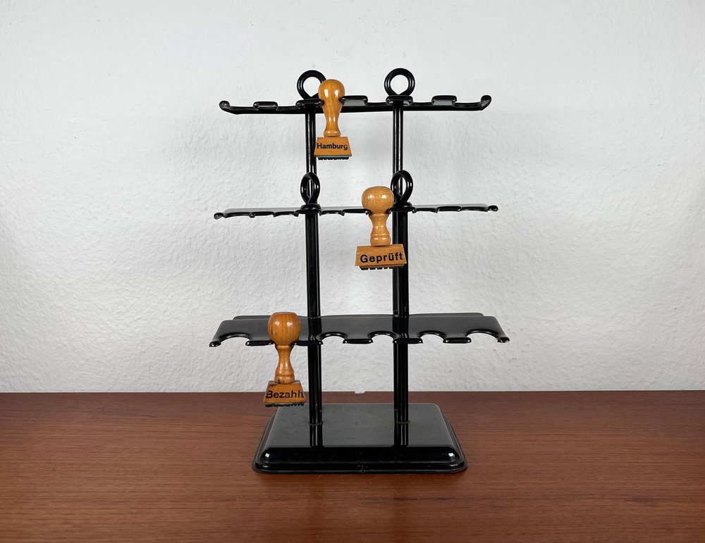 Mid-Century German Metal Office Rubber Stamp Holder and 3 Stamps, 1960s ...