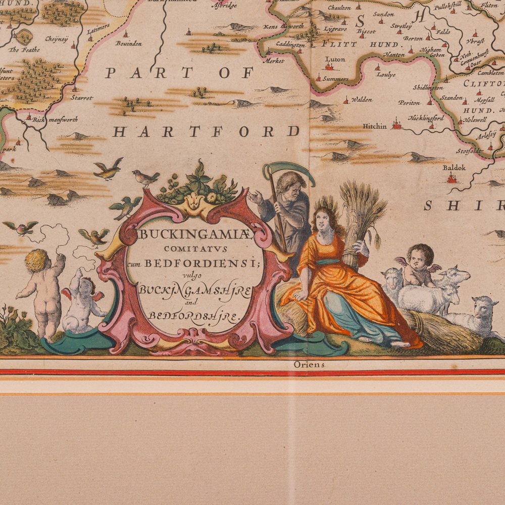 Dutch County Map Buckinghamshire - Bedfordshire by Janssonius for sale ...