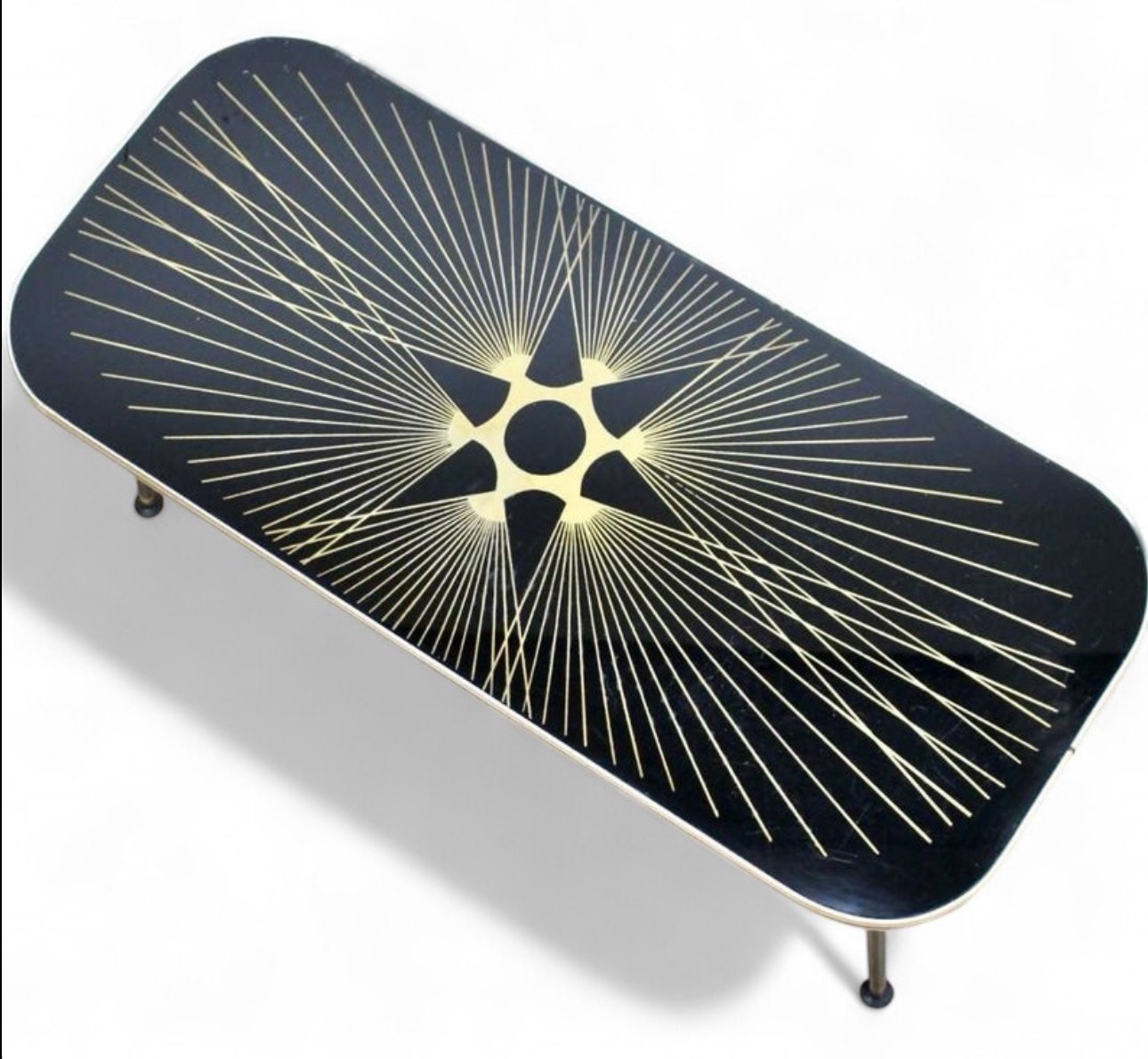 Mid-Century Atomic Coffee Table with Gold & Black Starburst Mirror Top ...