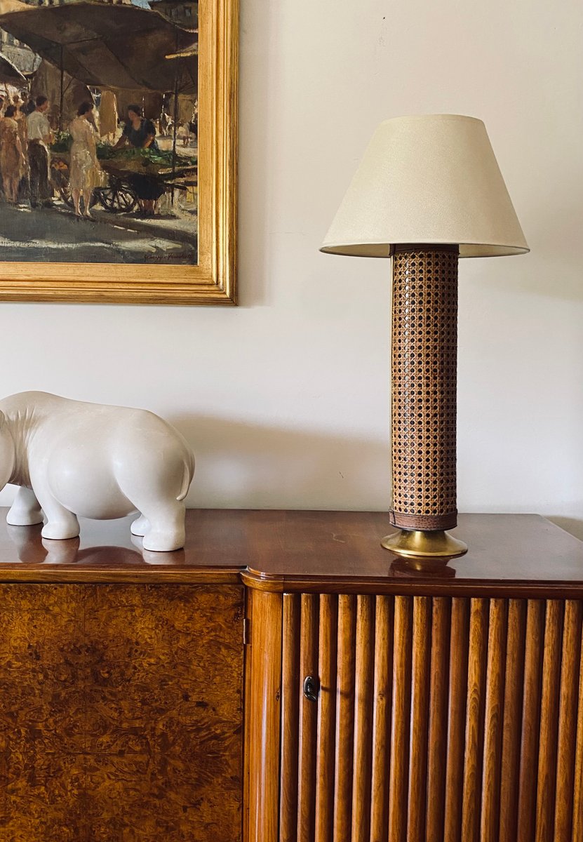 Hollywood Regency Brass and Vienna Straw Lamp Base, Italy, 1970s for ...