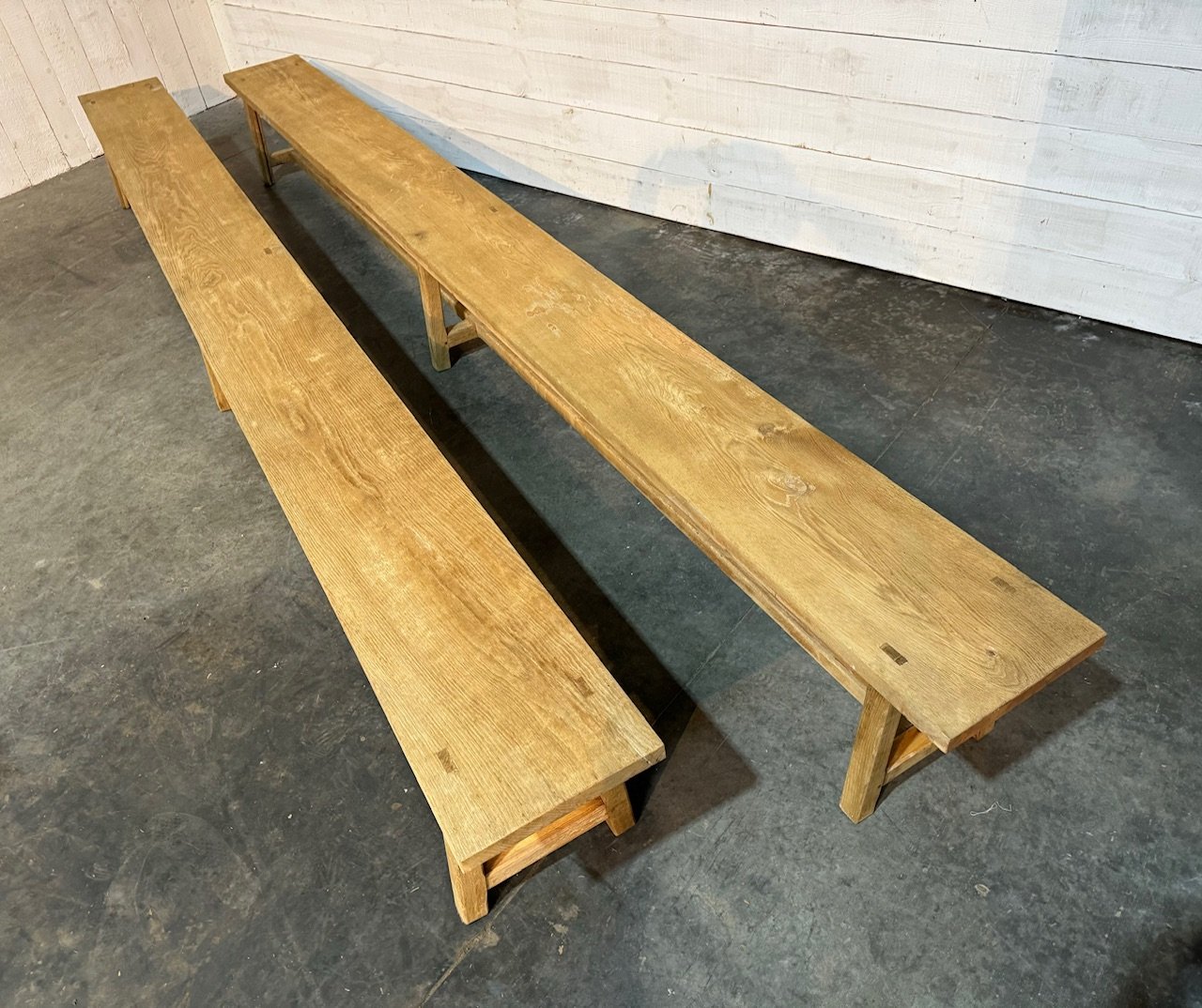 Set of Very Long Oak Dining Benches, 1930 for sale at Pamono