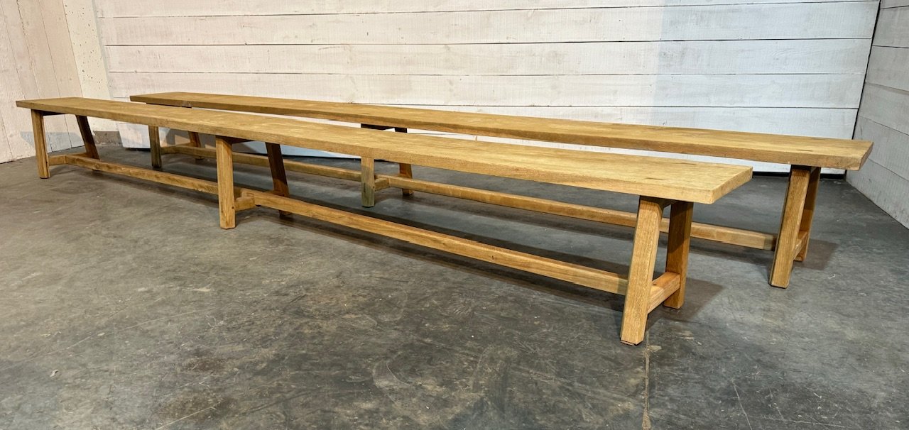 Set of Very Long Oak Dining Benches, 1930 for sale at Pamono