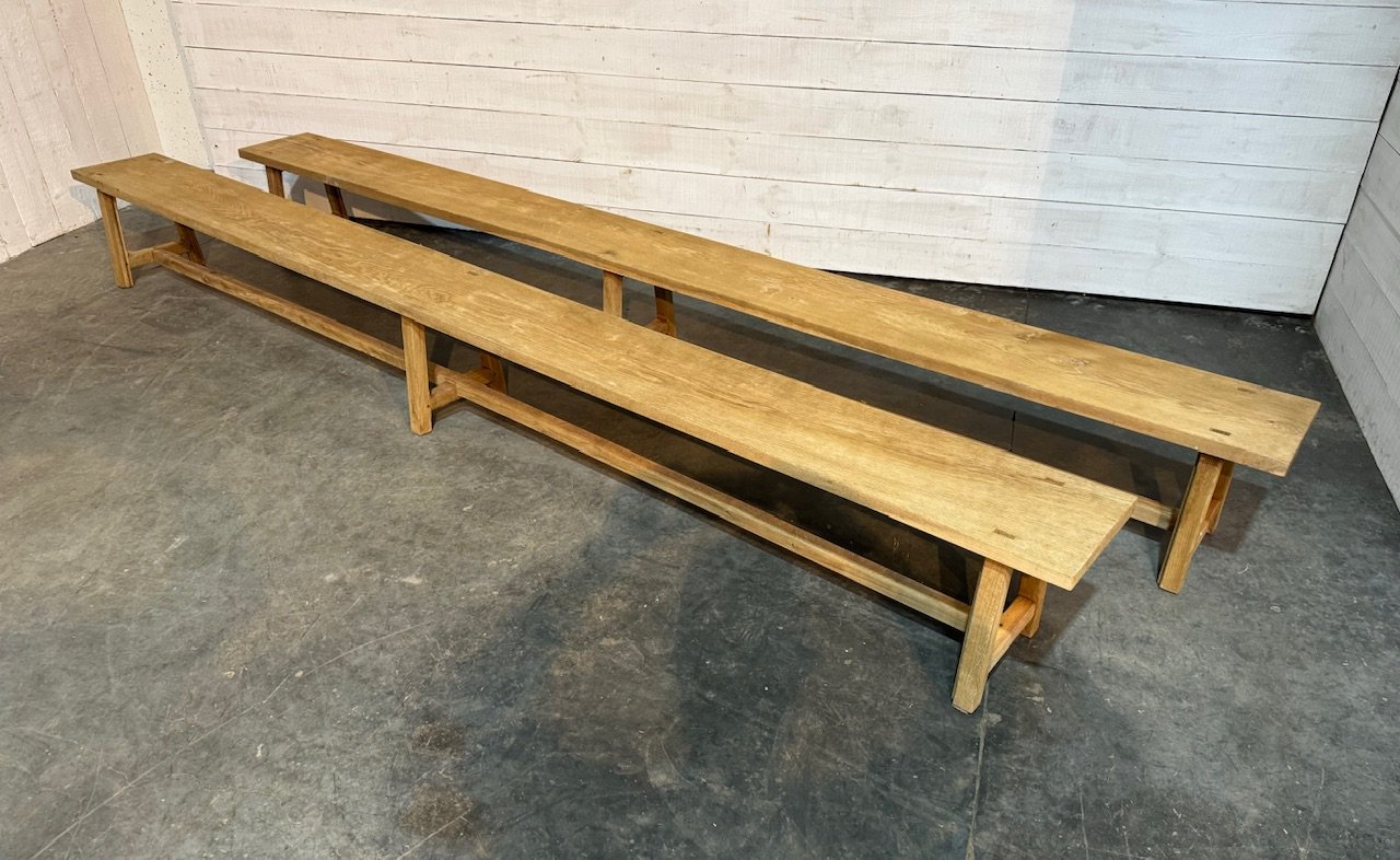 Set of Very Long Oak Dining Benches, 1930 for sale at Pamono