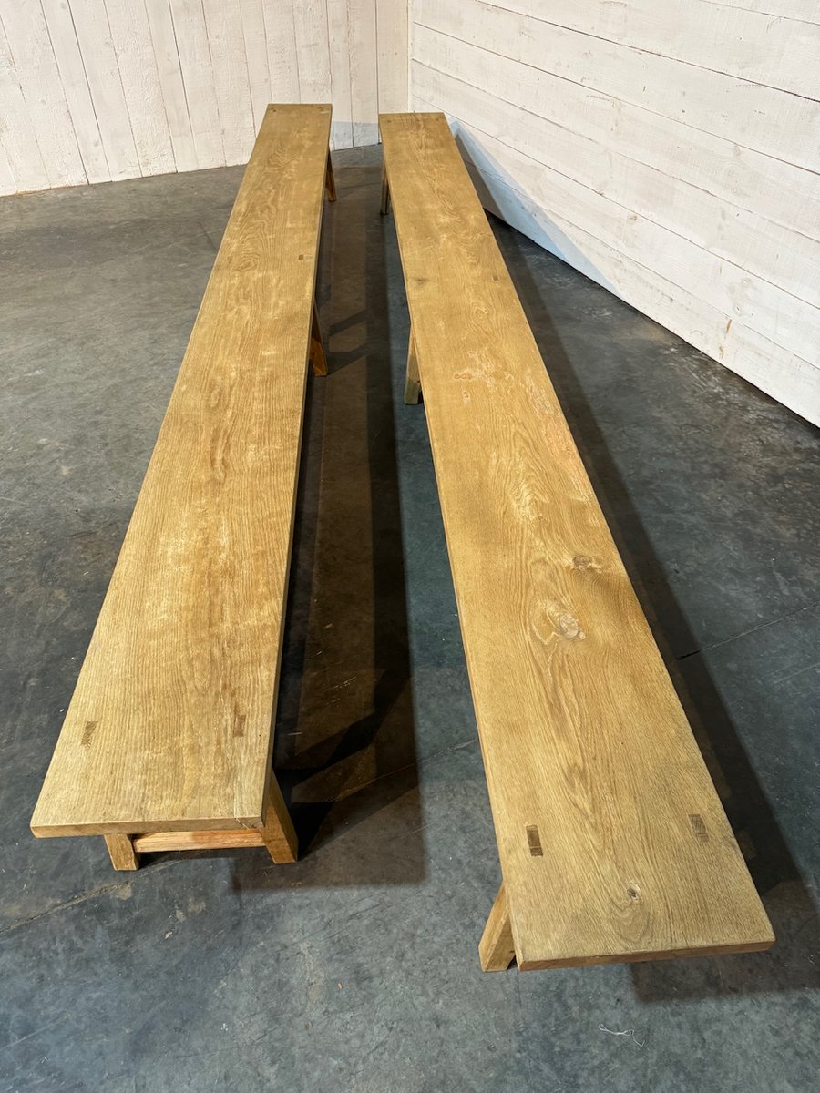 Set of Very Long Oak Dining Benches, 1930 for sale at Pamono