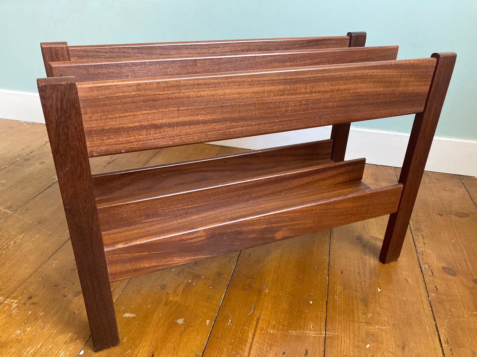 Mid-Century Teak Slatted Magazine Rack for sale at Pamono