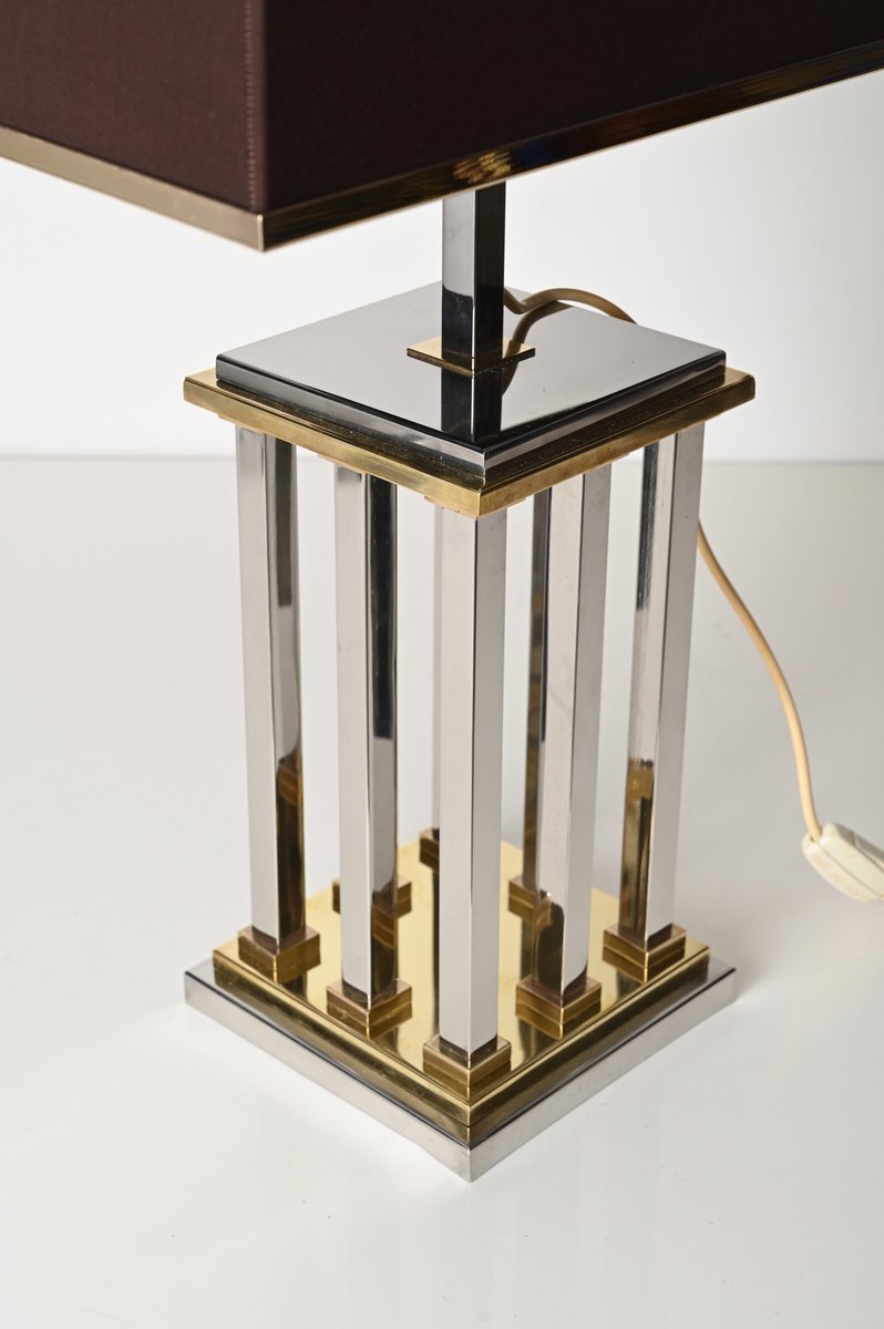 Hollywood Regency Columns Table Lamp in Chrome and Brass, 1970s for ...