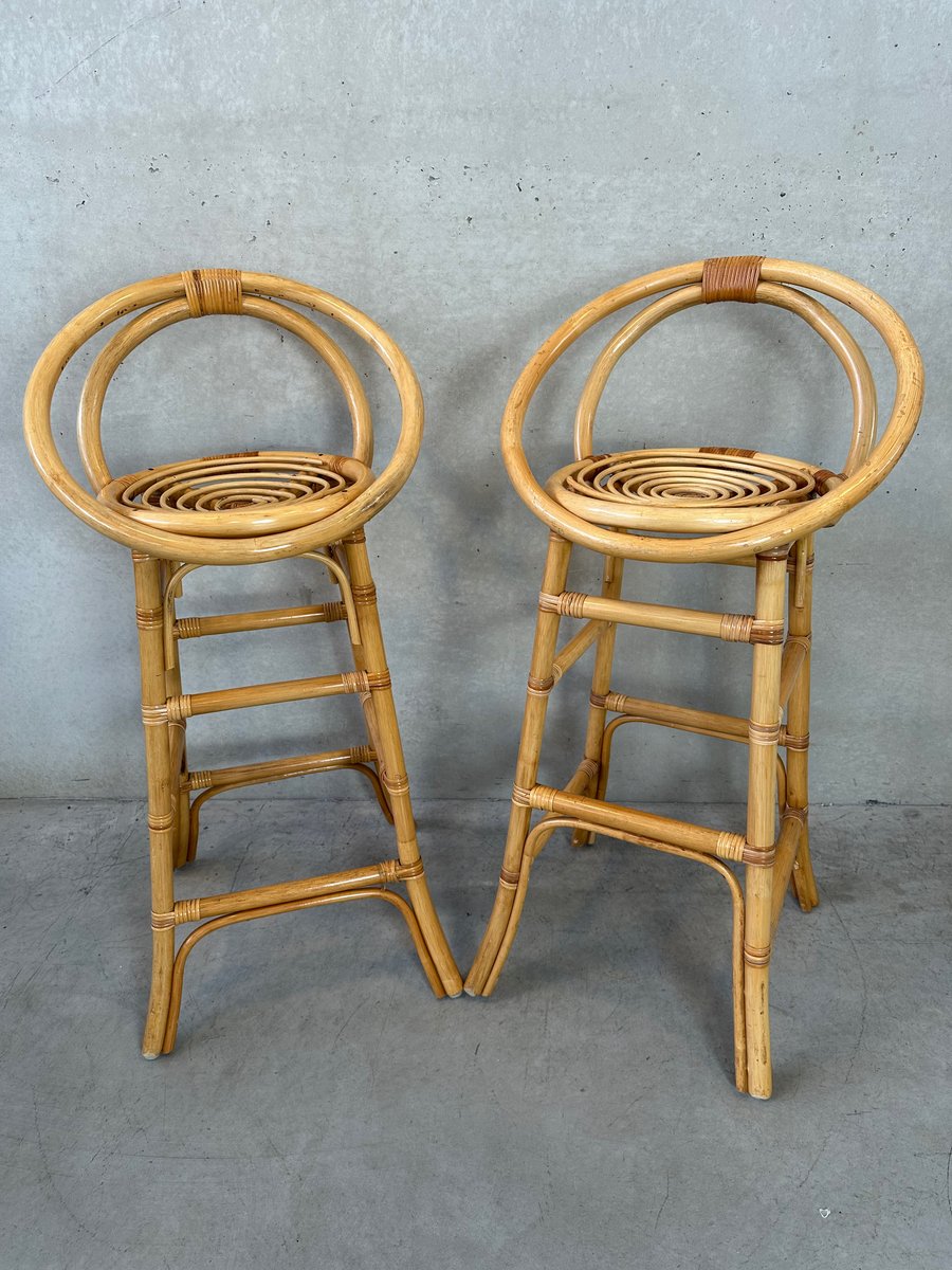 Set of Vintage Tiki Bar Stools in Bamboo for sale at Pamono