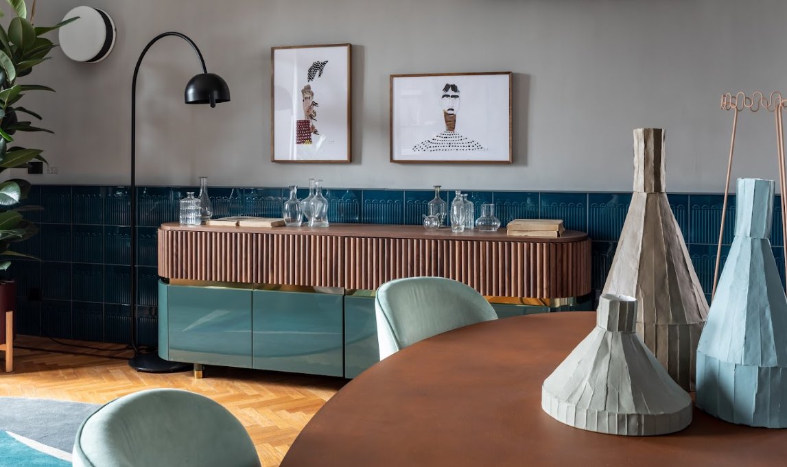 Berlin Sideboard in Olive and Natural Walnut by Dooq Details for sale at Pamono