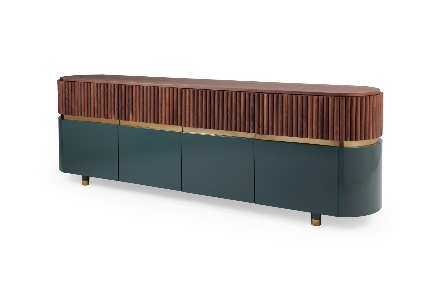 Berlin Sideboard in Olive and Natural Walnut by Dooq Details for sale at Pamono