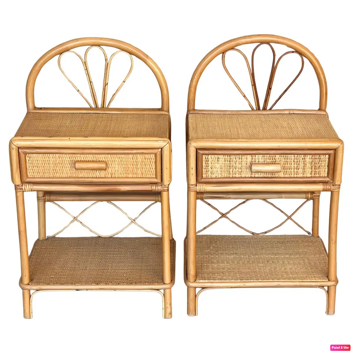 Split Reed Bamboo & Rattan Nightstands with Drawers and Low Tiers ...