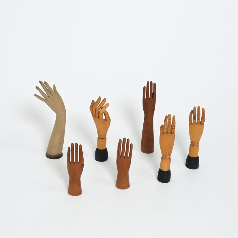 Antique Articulated Wooden Display Hands, 1950s, Set of 7 for sale at ...
