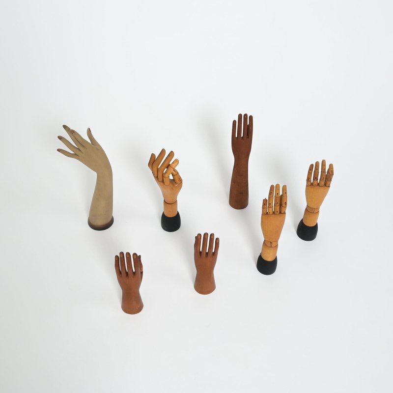 Antique Articulated Wooden Display Hands, 1950s, Set of 7 for sale at ...
