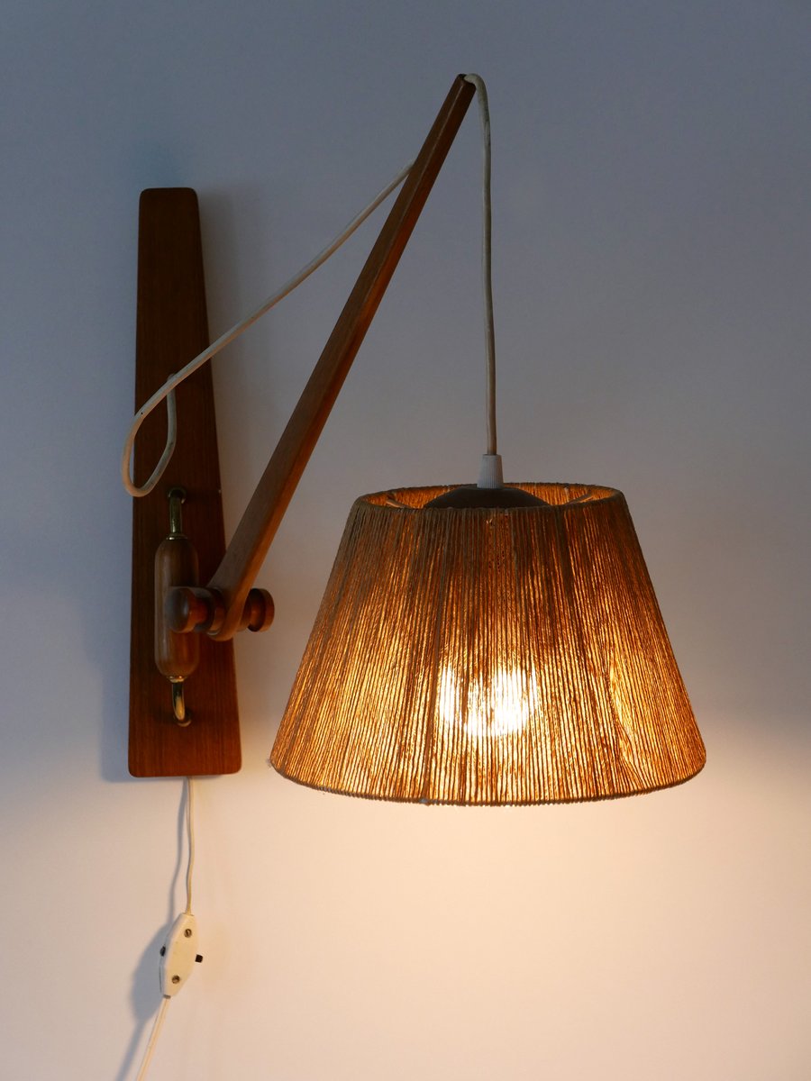 Mid-Century Modern Swing Teak & Sisal Wall Light, Denmark, 1960s for ...
