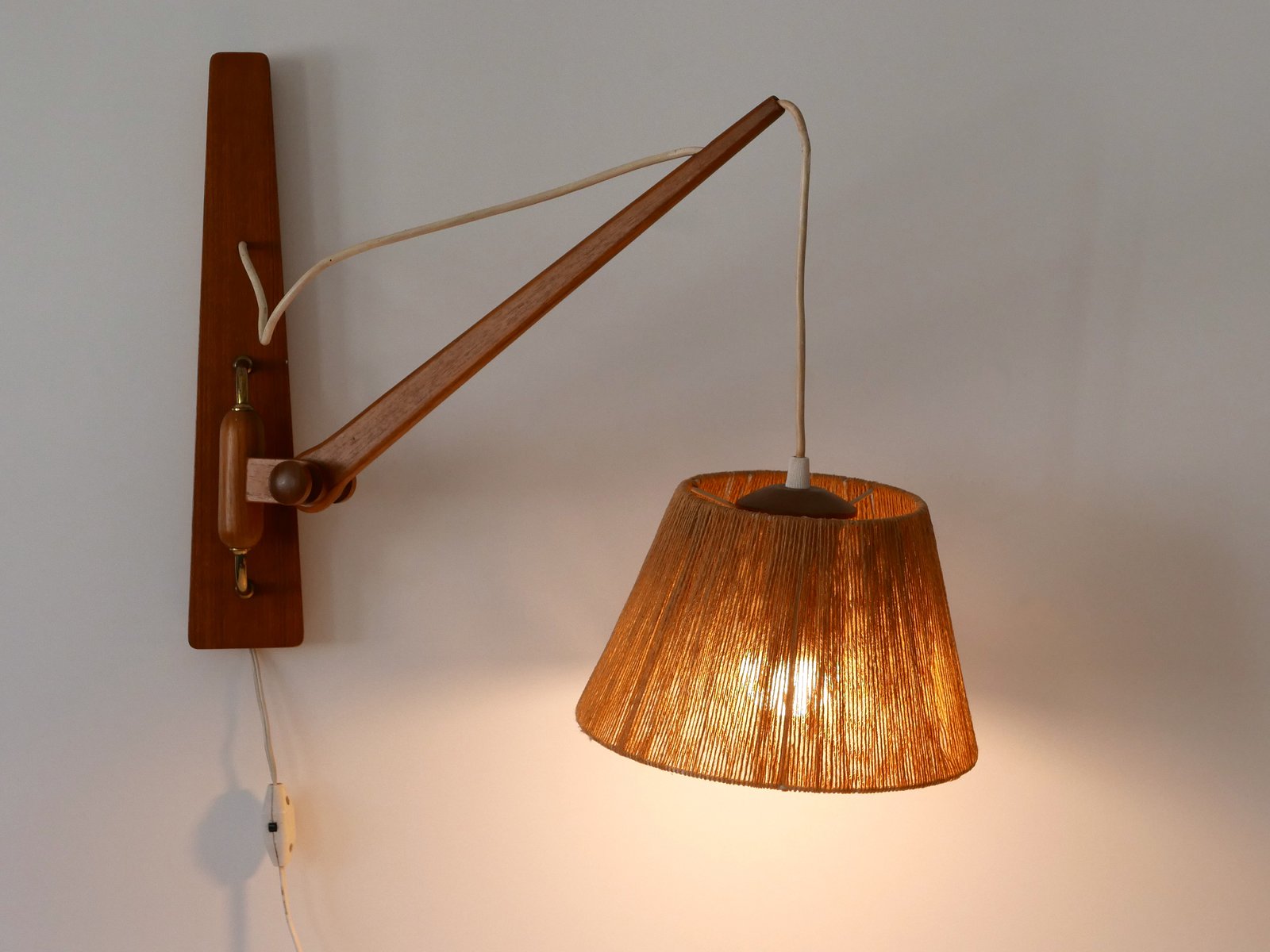 Mid-Century Modern Swing Teak & Sisal Wall Light, Denmark, 1960s for ...