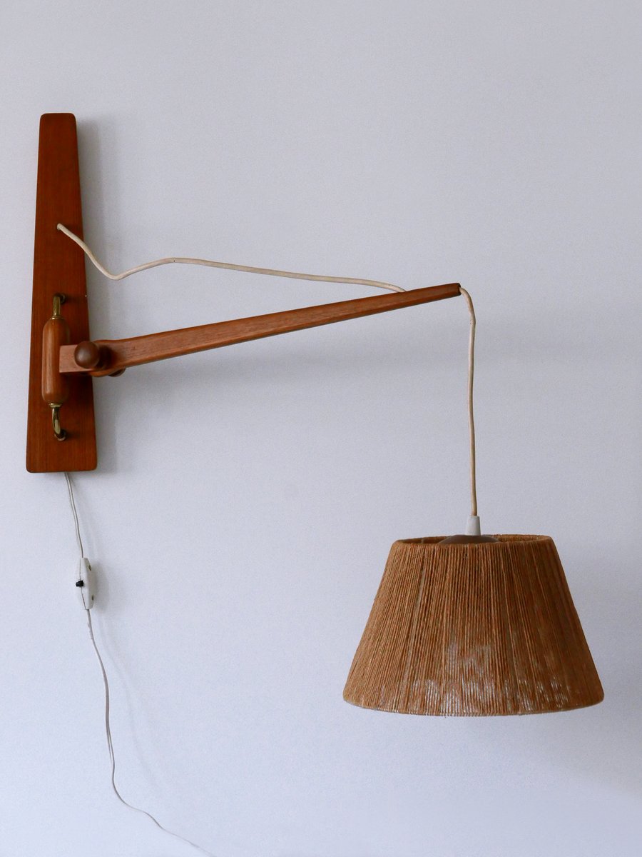 Mid-Century Modern Swing Teak & Sisal Wall Light, Denmark, 1960s for ...