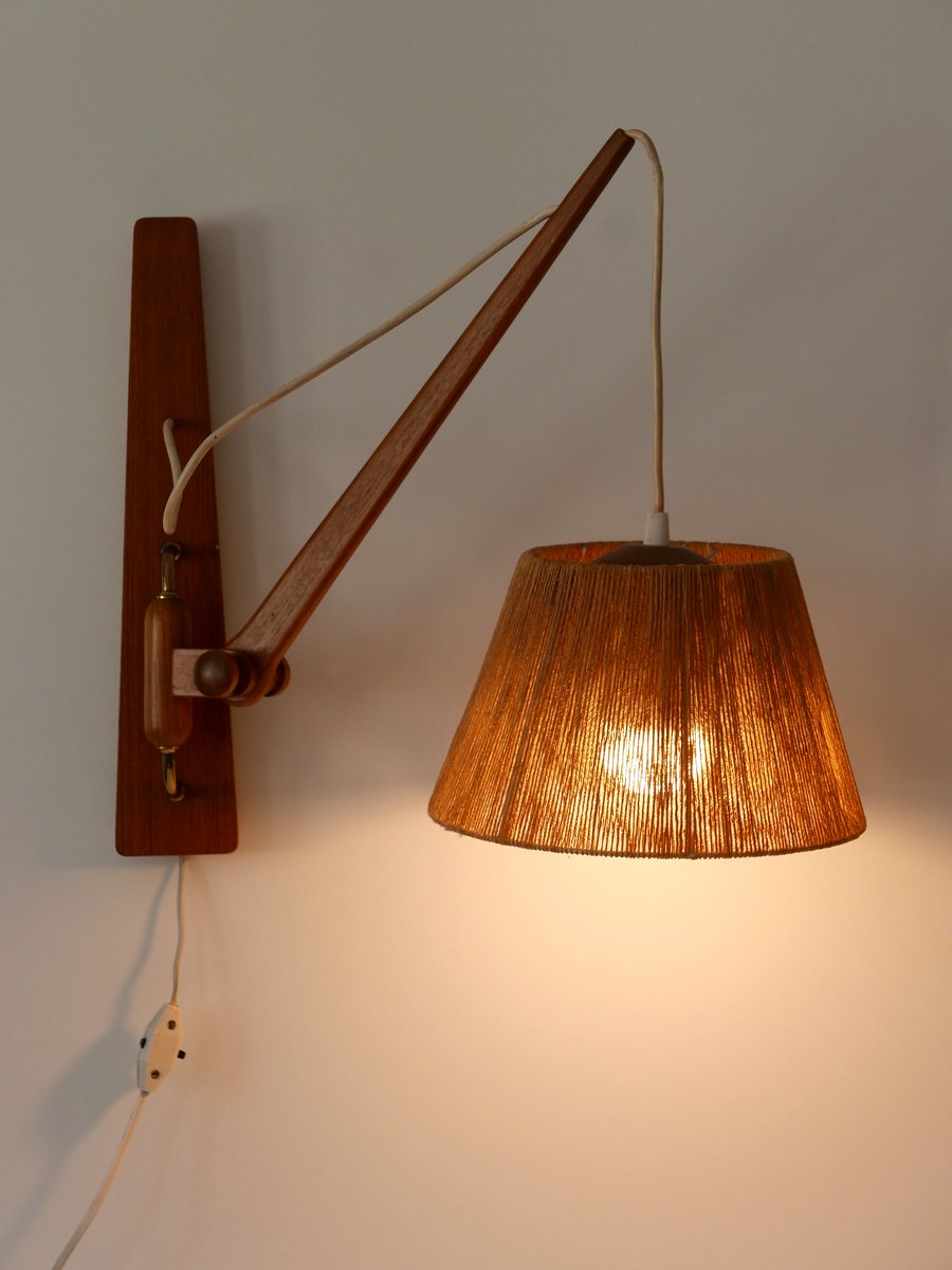 Mid-Century Modern Swing Teak & Sisal Wall Light, Denmark, 1960s for ...