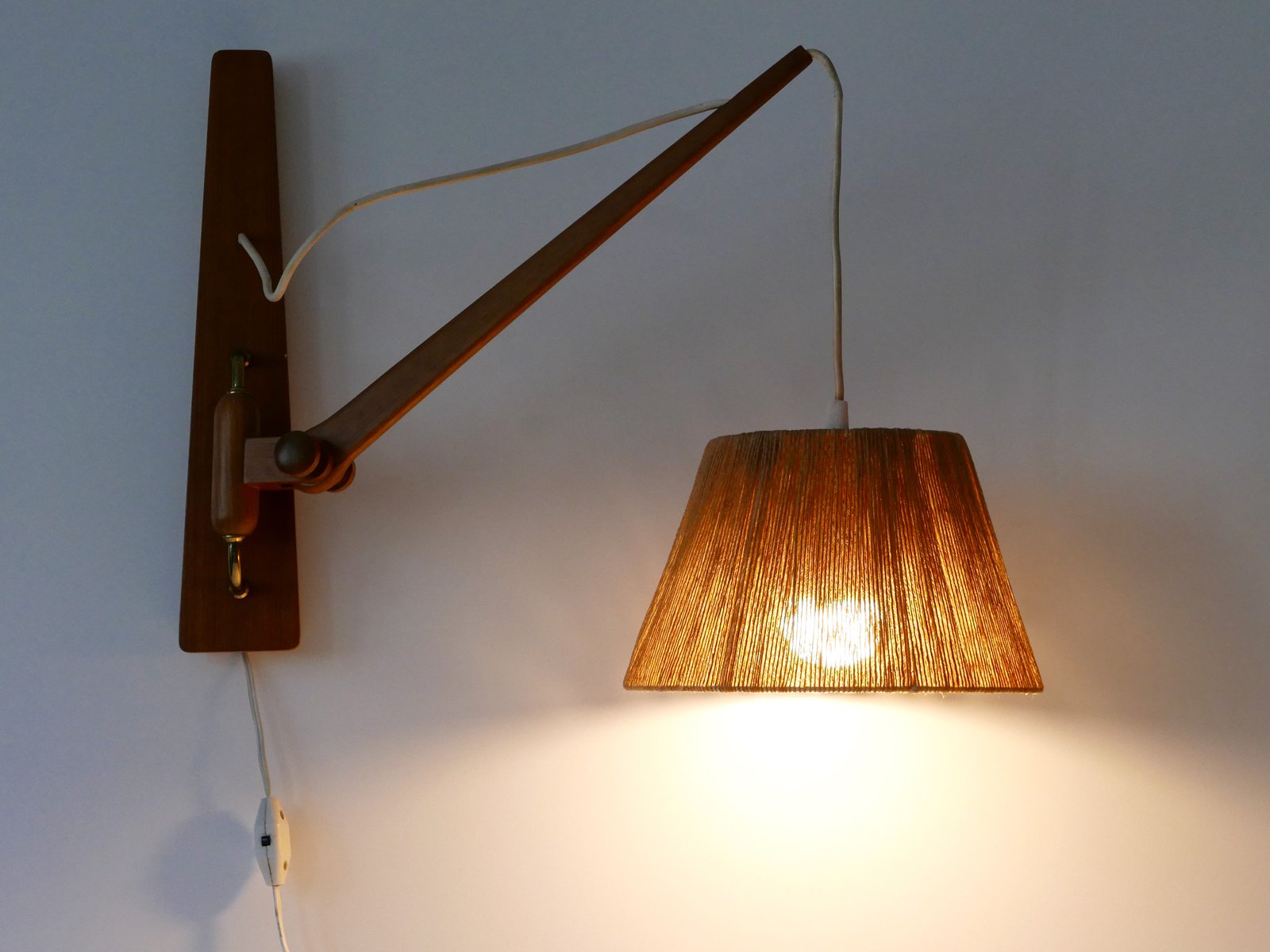 Mid-Century Modern Swing Teak & Sisal Wall Light, Denmark, 1960s for ...