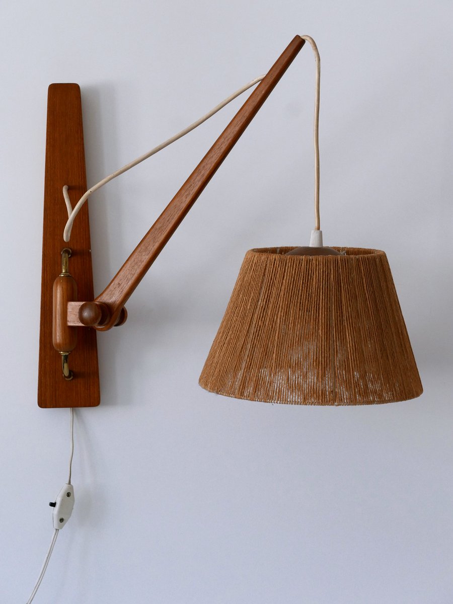 Mid-Century Modern Swing Teak & Sisal Wall Light, Denmark, 1960s for ...
