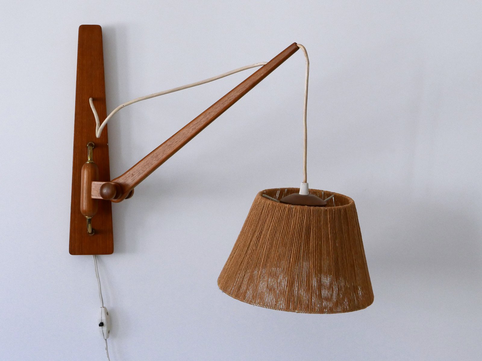 Mid-Century Modern Swing Teak & Sisal Wall Light, Denmark, 1960s for ...