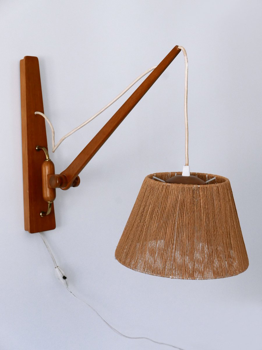 Mid-Century Modern Swing Teak & Sisal Wall Light, Denmark, 1960s for ...