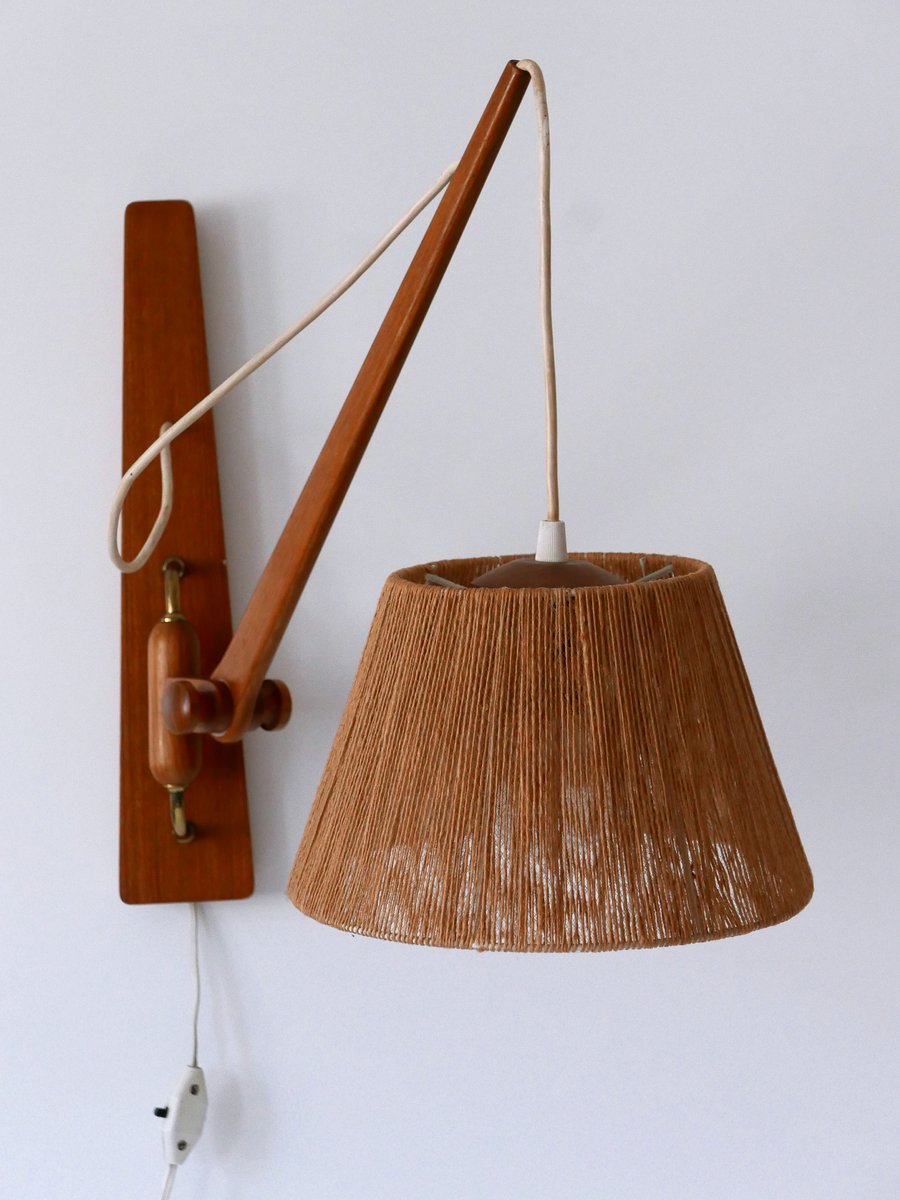 Mid-Century Modern Swing Teak & Sisal Wall Light, Denmark, 1960s for ...