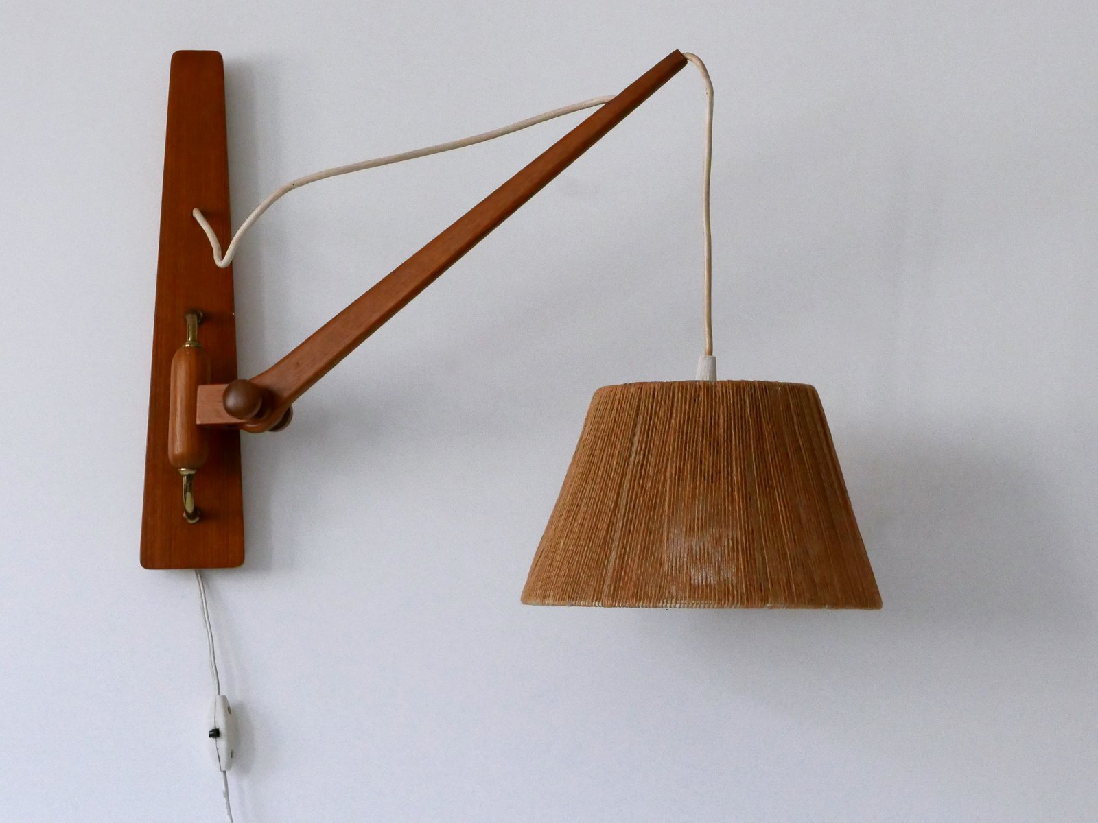 Mid-Century Modern Swing Teak & Sisal Wall Light, Denmark, 1960s for ...