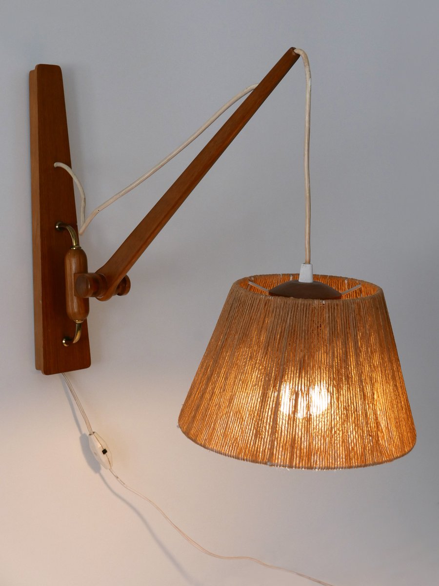 Mid-Century Modern Swing Teak & Sisal Wall Light, Denmark, 1960s for ...