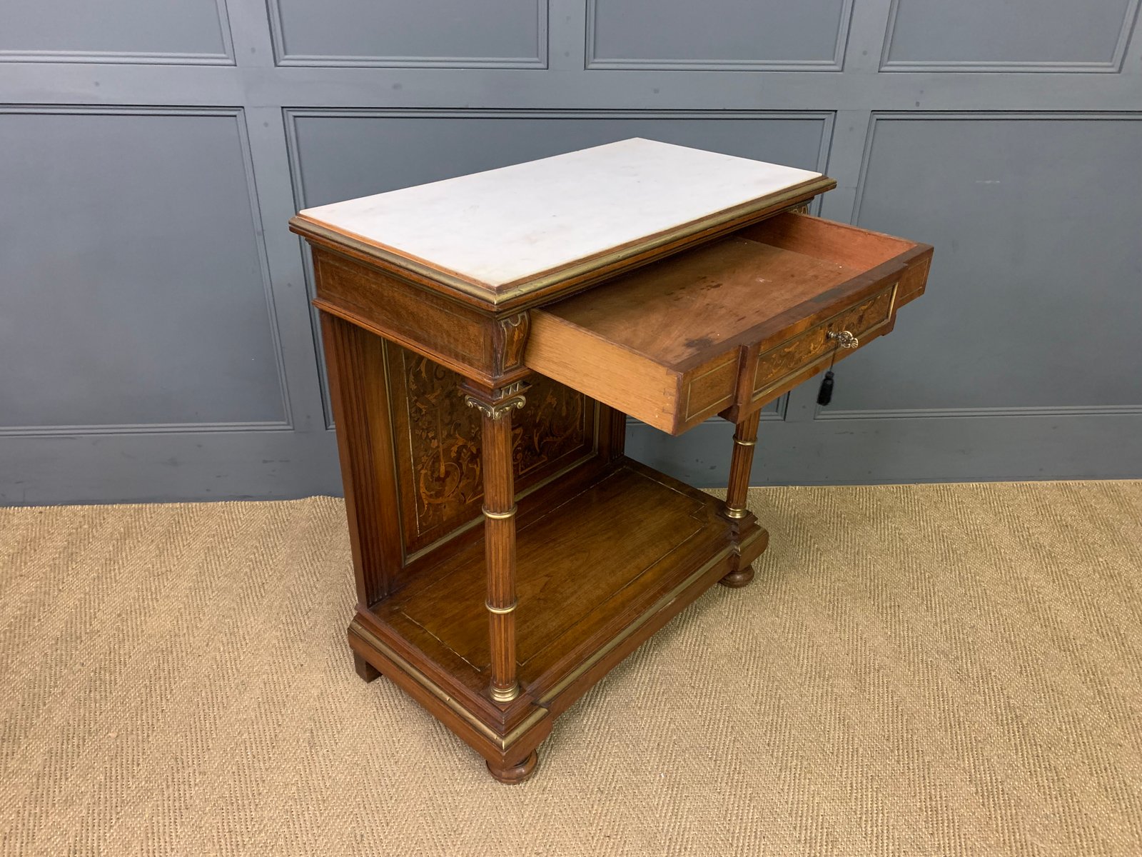 Antique Walnut Marquetry Pier Table, 1870 for sale at Pamono