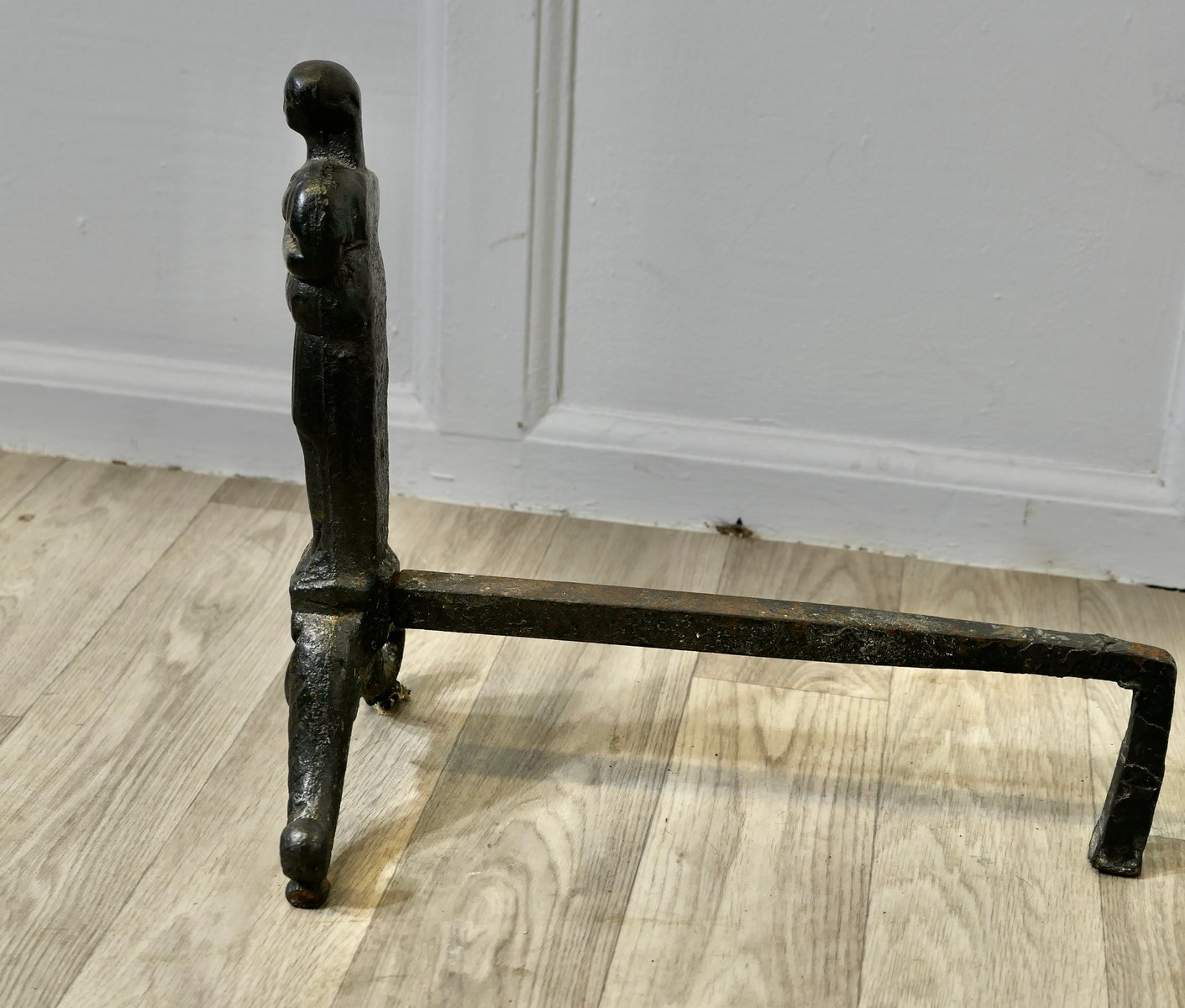 Vintage French Gothic Iron Andirons with Guardians, Set of 2 for sale ...