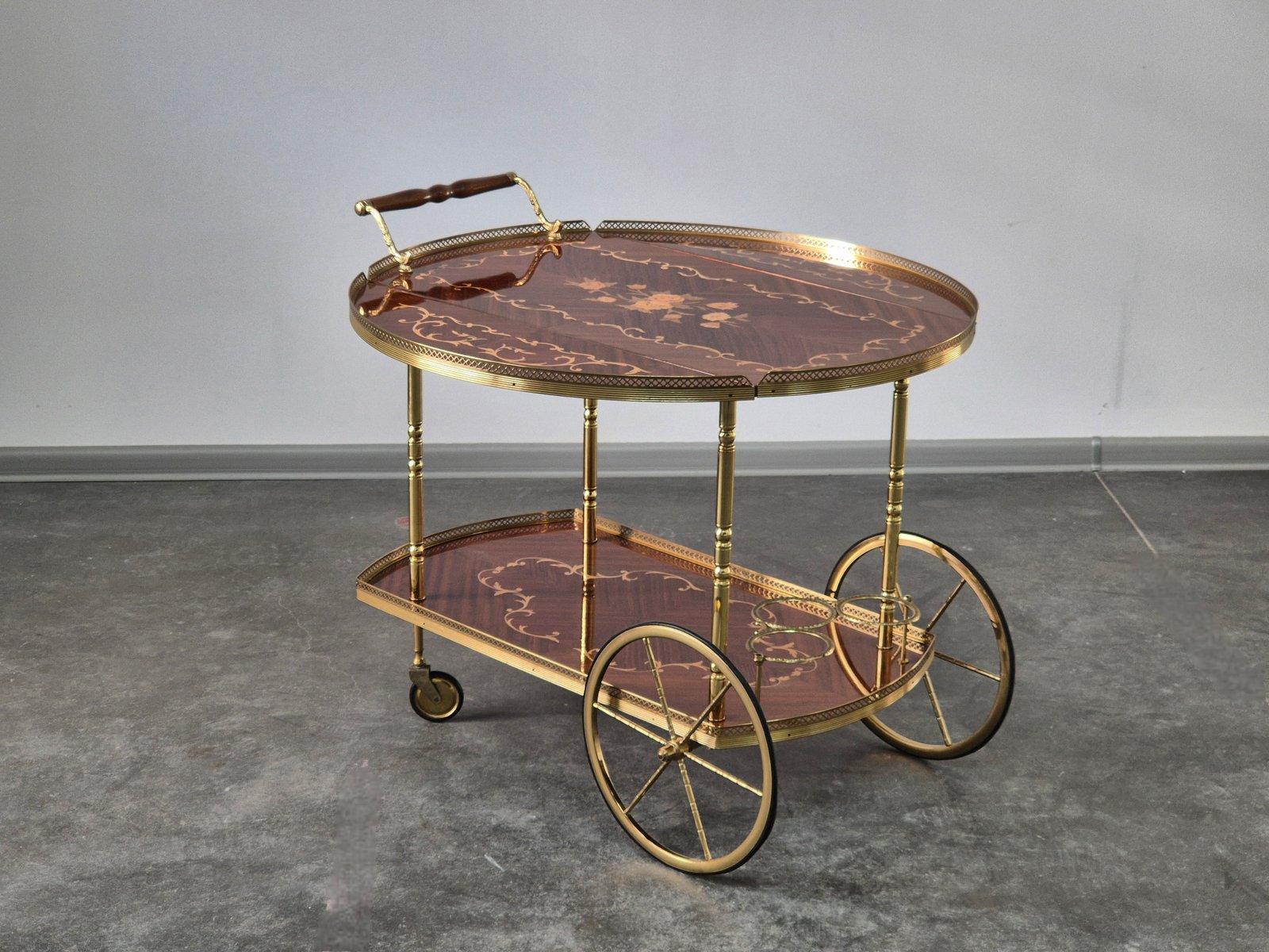Serving Drink Bar Cart Trolley with Side Flaps in Marquetry Inlays ...