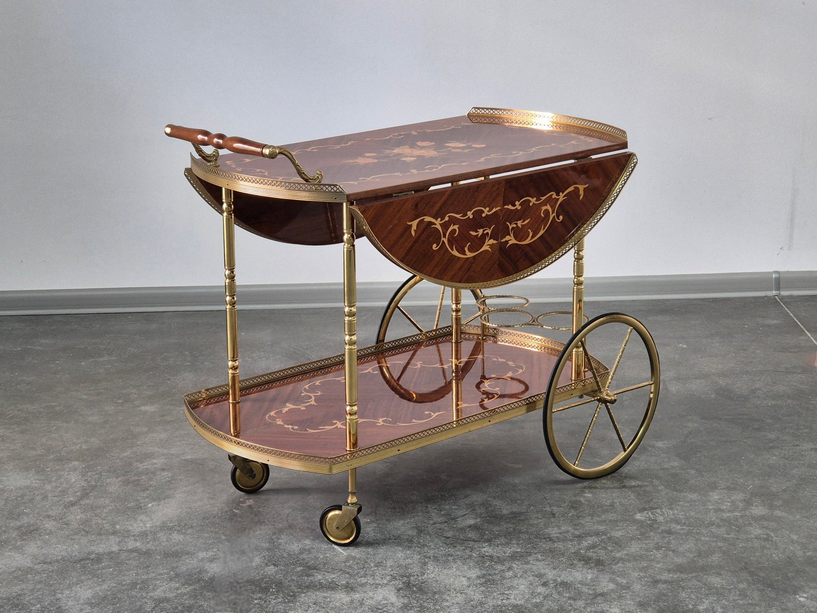 Serving Drink Bar Cart Trolley with Side Flaps in Marquetry Inlays ...