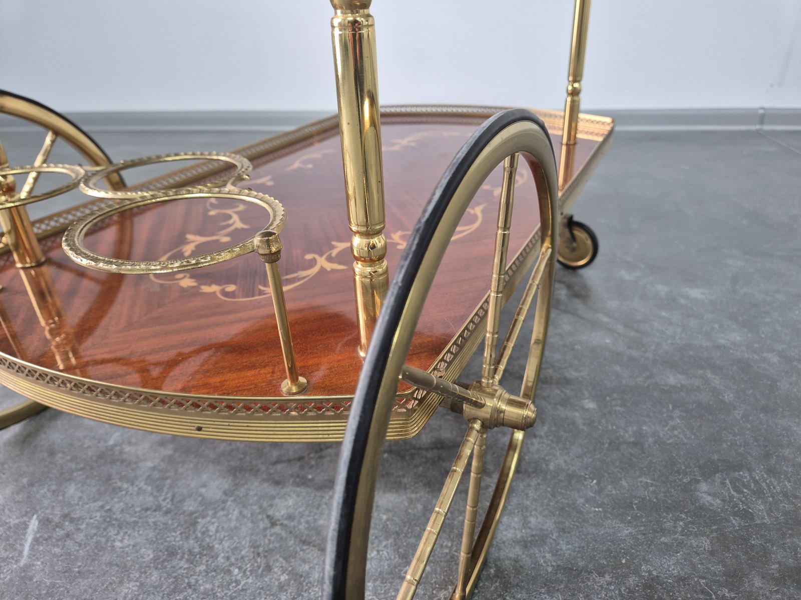 Serving Drink Bar Cart Trolley with Side Flaps in Marquetry Inlays ...