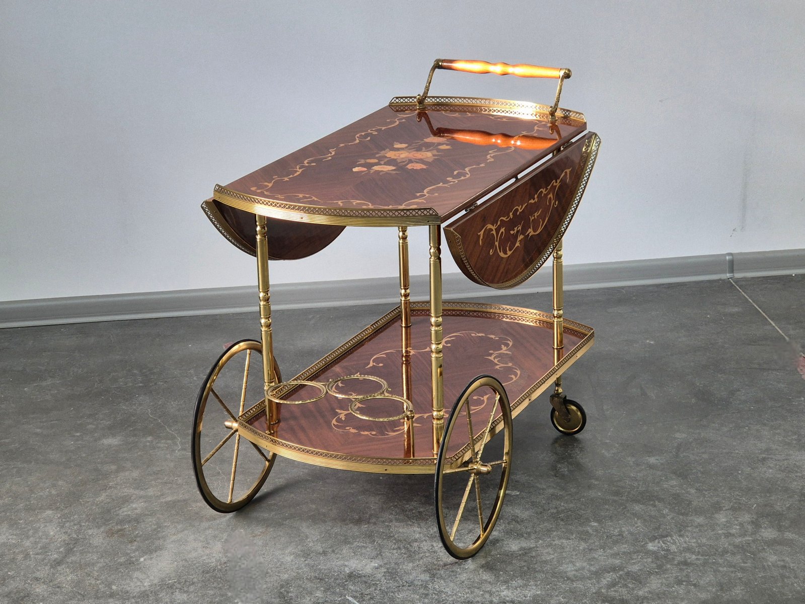 Serving Drink Bar Cart Trolley with Side Flaps in Marquetry Inlays ...