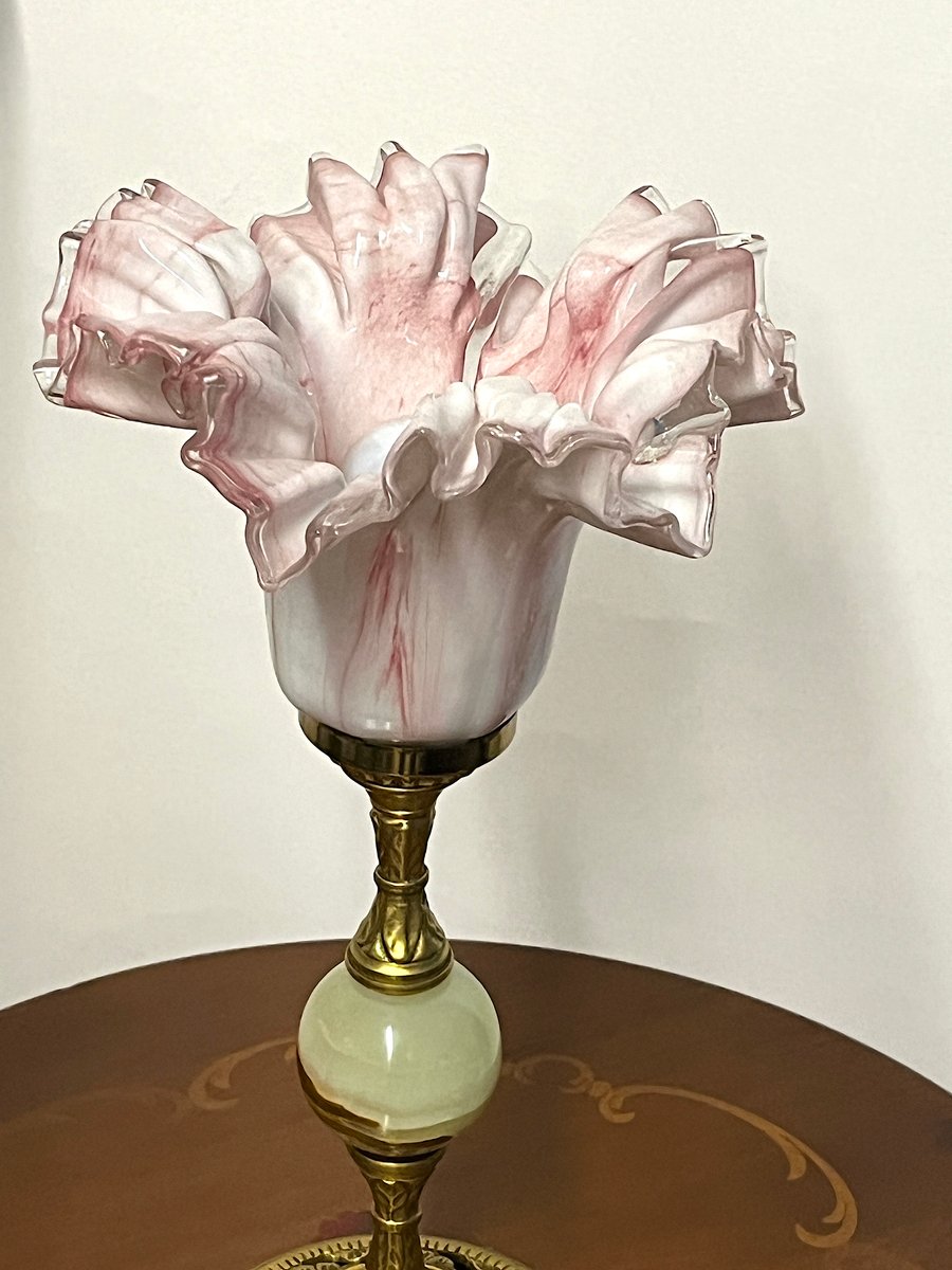 Table Lamp Brass Onyx with Glass Shade, 1950s for sale at Pamono