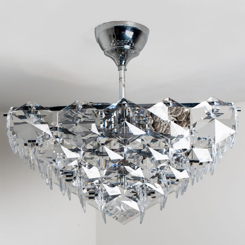 Hex Chrome and Crystal Kinkeldey Pendant Light, 1970 for sale at Pamono
