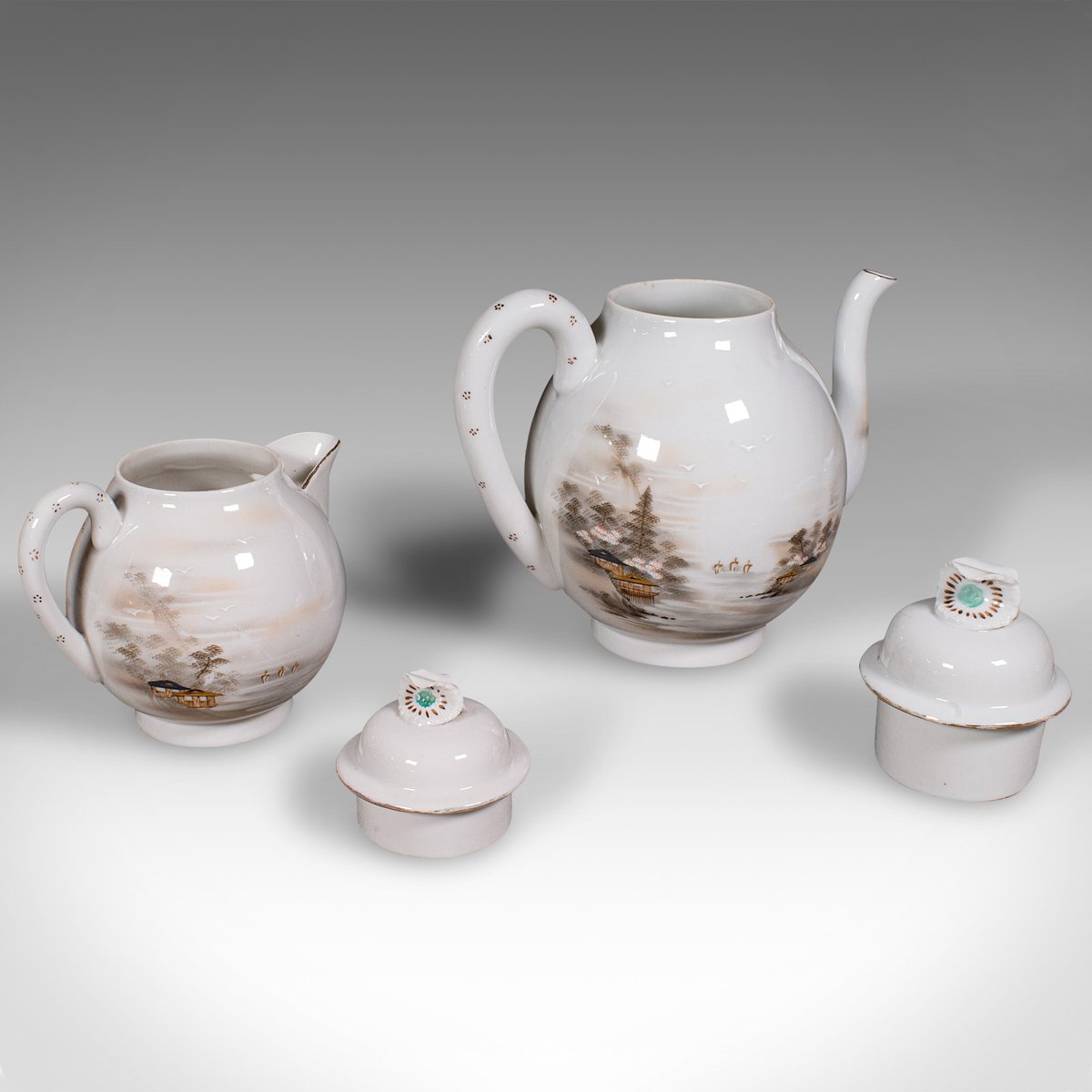 Japanese Porcelain Kutani Tea Service Teapot, Cup & Saucer, 1890s, Set ...