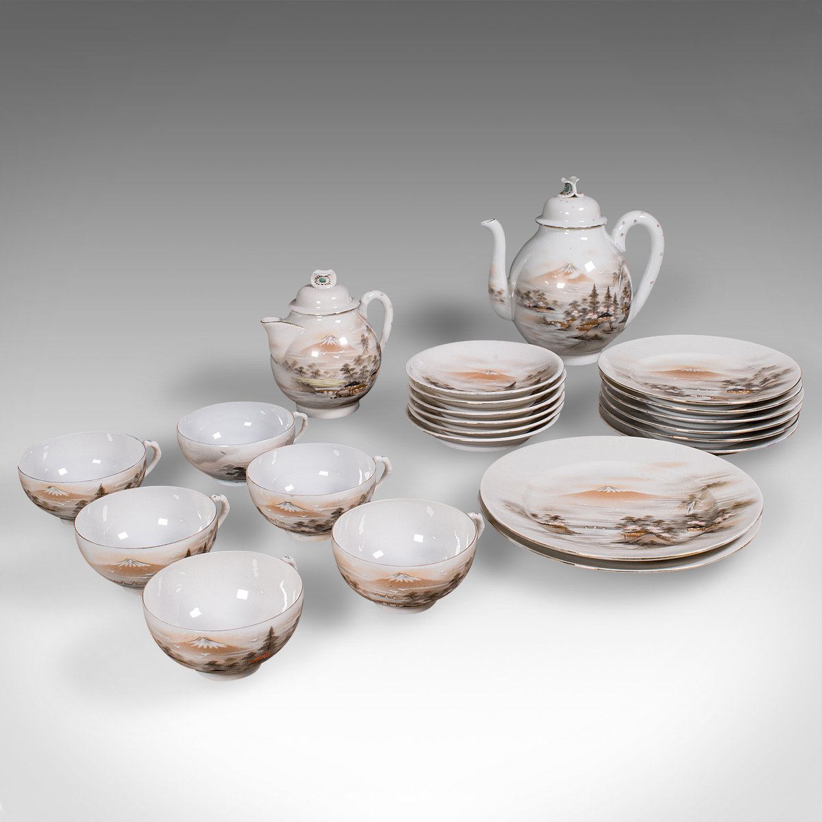 Japanese Porcelain Kutani Tea Service Teapot, Cup & Saucer, 1890s, Set ...