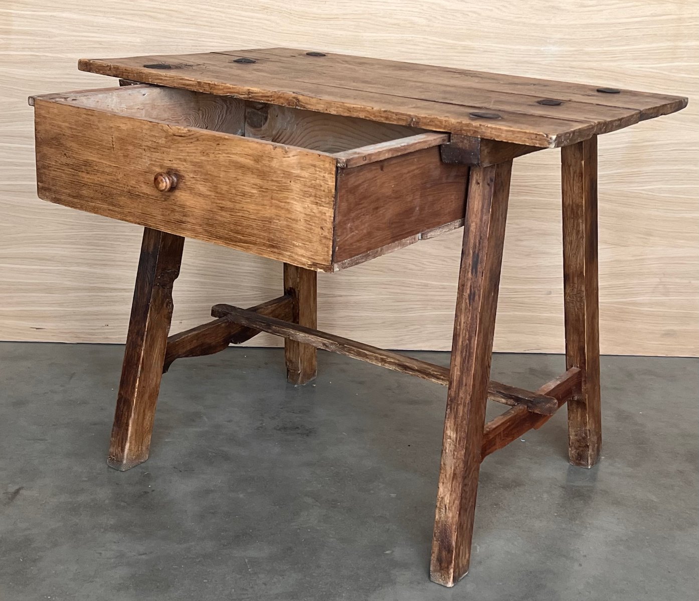 Early 20th Century French Oak Worktable Table with One Drawer, 1920s ...