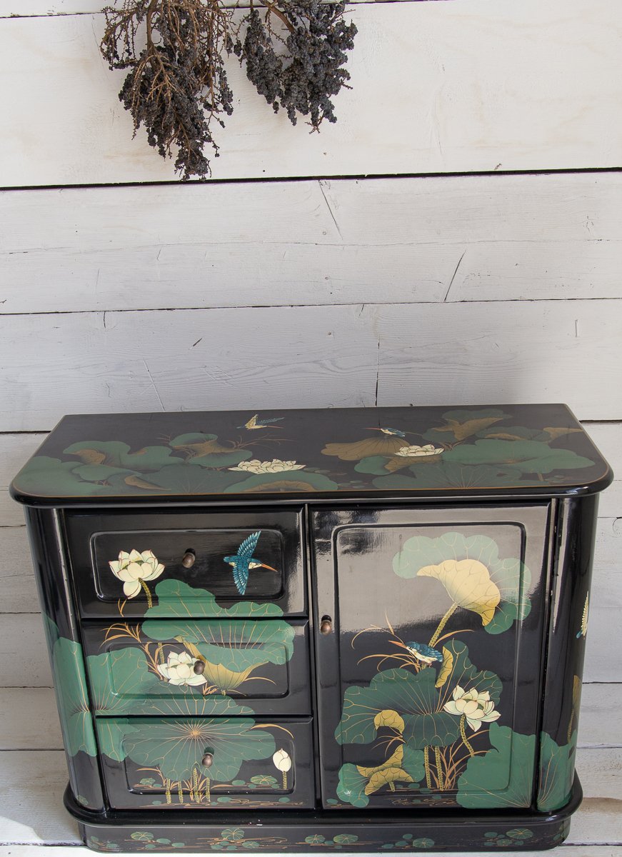 Japanese Style Lacquered Wood Sideboard, 1970s for sale at Pamono