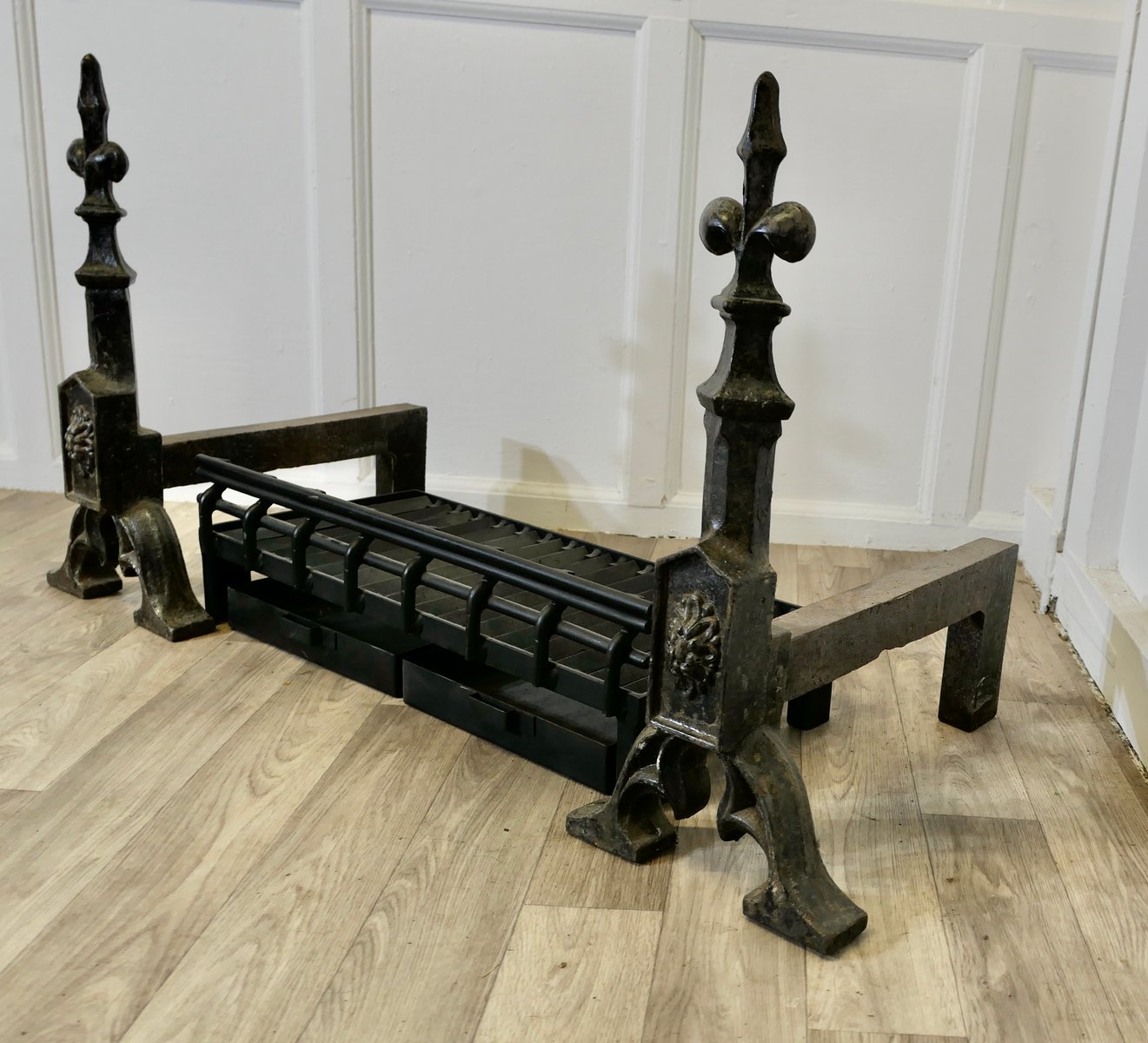Large 19th Century Inglenook Andirons and Grate, Set of 3 for sale at ...