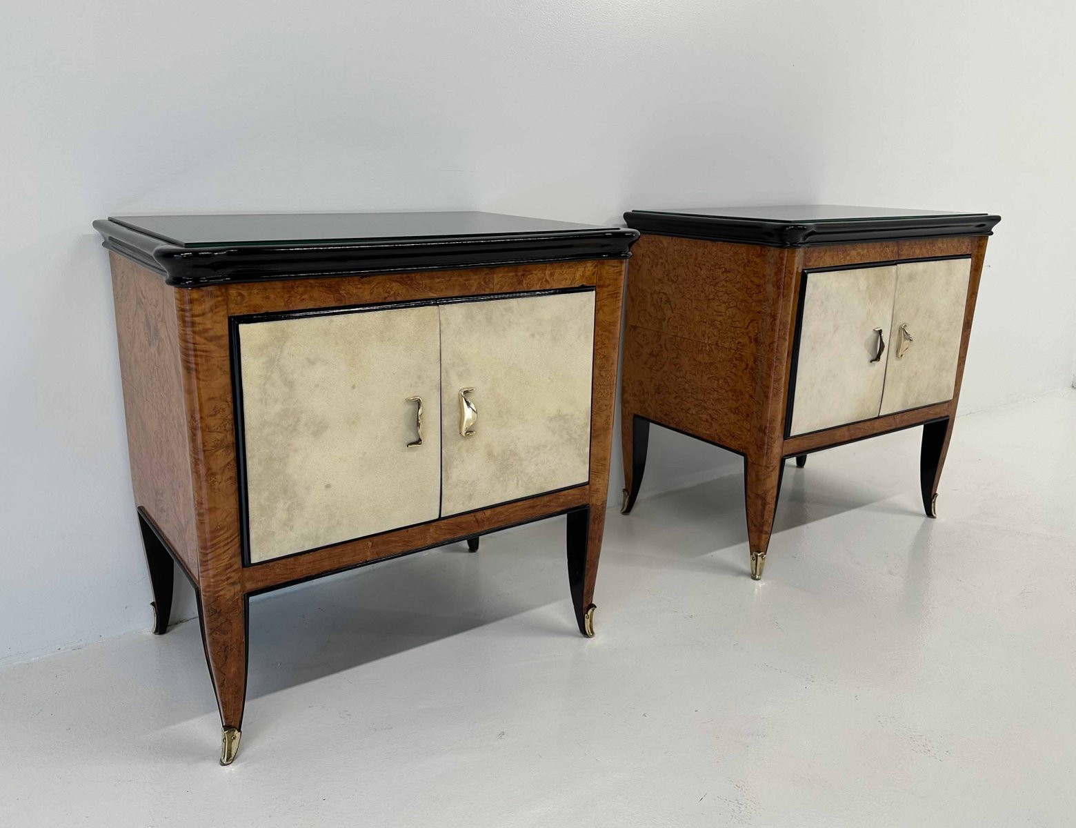 Art Deco Italian Parchment, Black Lacquer and Maple Briar Nightstands ...