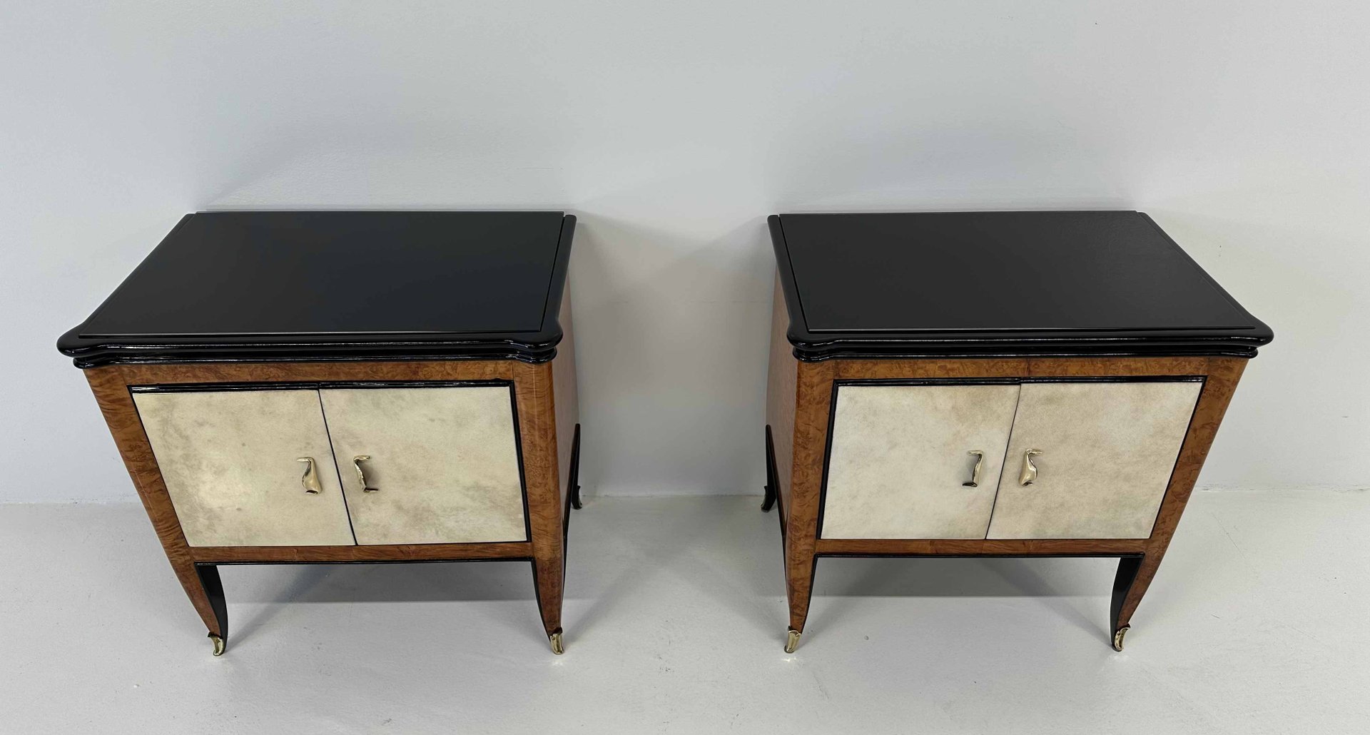 Art Deco Italian Parchment, Black Lacquer and Maple Briar Nightstands ...